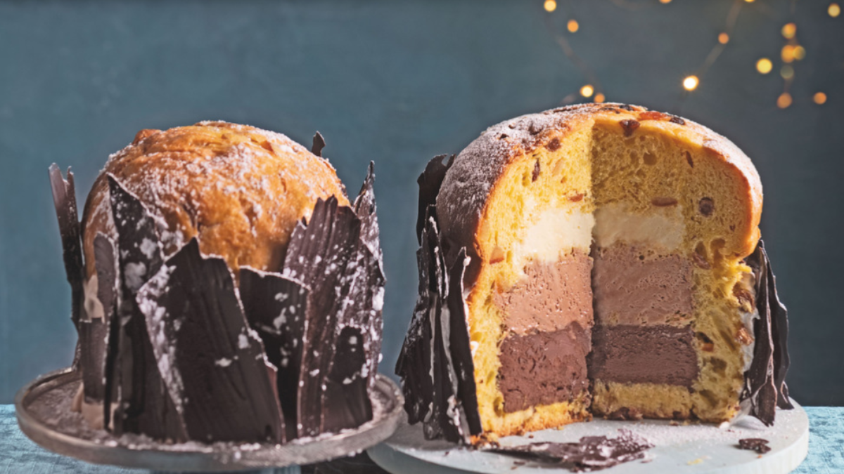 Panettone tradizionale alle tre mousse con falde di cioccolato - Sale&Pepe